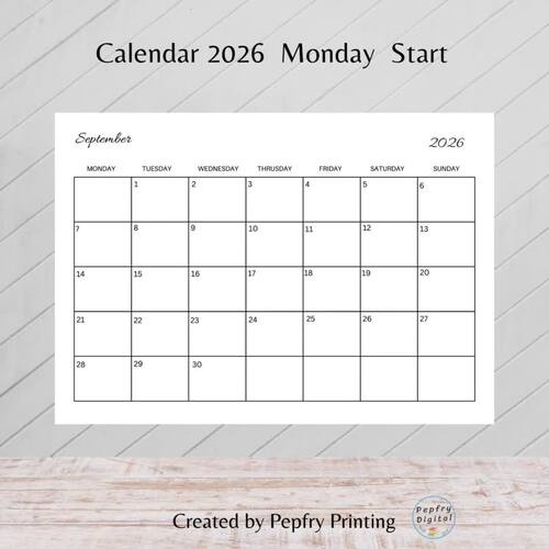 2026 Printable Calendar A3 | Sunday & Monday Start | Jan–Dec by PEPFRY ...