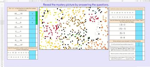 Digital Math Pixel Art Mystery Picture 6th Grade 6.NS.7 Rational Numbers