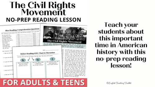 Adult ESL Civil Rights Movement Reading Lesson for MLK Day & Black ...