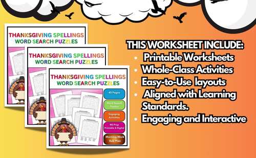 Thanksgiving Spellings Word Search Activities Morning Work 4th,5th,6th ...