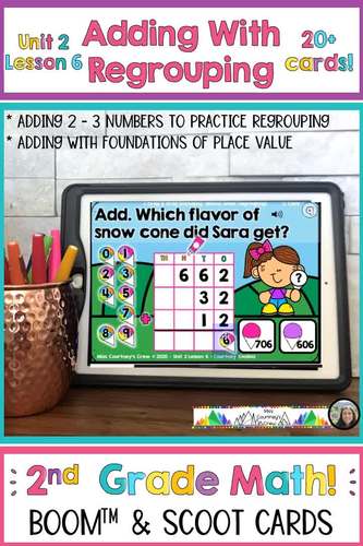 Addition with Regrouping using 3 Numbers | 2 & 3 Digits | Printable & SCOOT