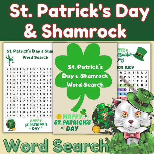 St. Patrick's Day & Shamrock Word Search Words - March Word Search