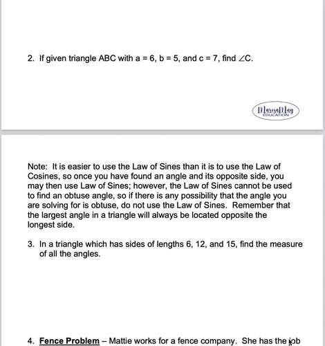 Precalculus Complete Lesson & Worksheet - Law of Cosines | TpT