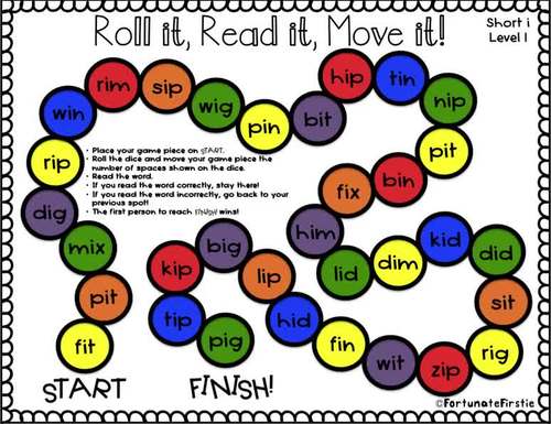 Short Vowel Phonics Games: Roll, Read, Move it by Fortunate Firstie