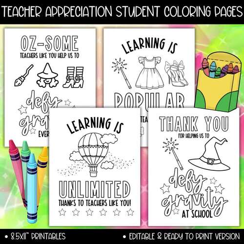 Wicked Teacher Appreciation Student Coloring, Thank You Card Note ...