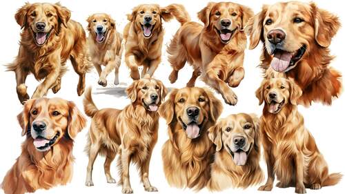 Watercolor Golden Retriever Dogs Clipart Set of 20 Files | TPT