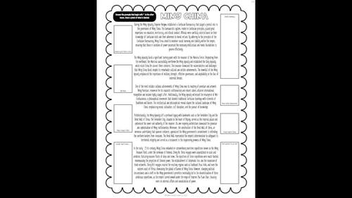 Ming China Close Reading Comprehension Activity | Ming Dynasty | TPT