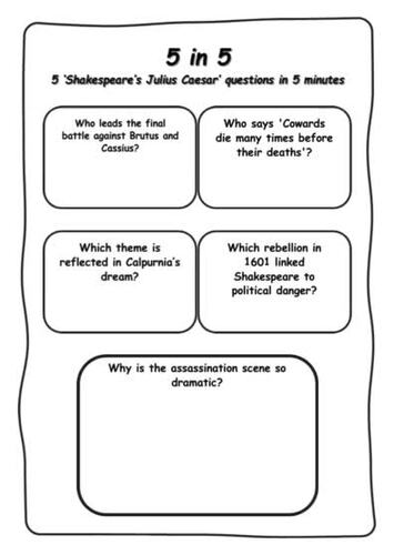 English Literature Shakespeare's Julius Caesar Starter Questions ...