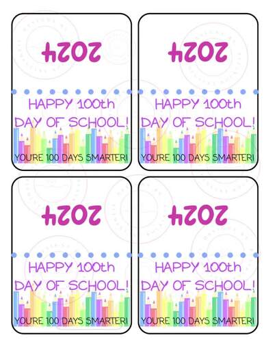100th Day of School Bundle:Bookmarks, Treat Topper, Pencil Tag, Photo Prop