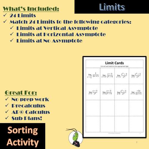 AP® Calculus Connecting Infinite Limits Sorting Activity for 1.14 and 1.15