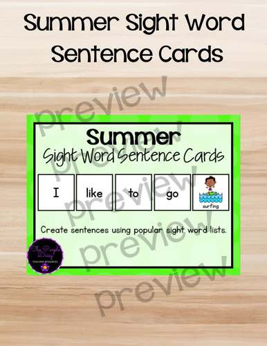 Summer Sight Word Practice Sentence Cards for Preschool Pre-K Kindergarten