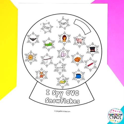 CVC Phonics Game with Beginning Ending Sounds - I Spy Snow Flakes