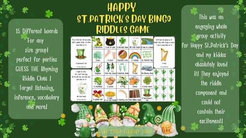 Happy St.Patrick's Day Bingo Riddles Game Speech & Language Therapy.