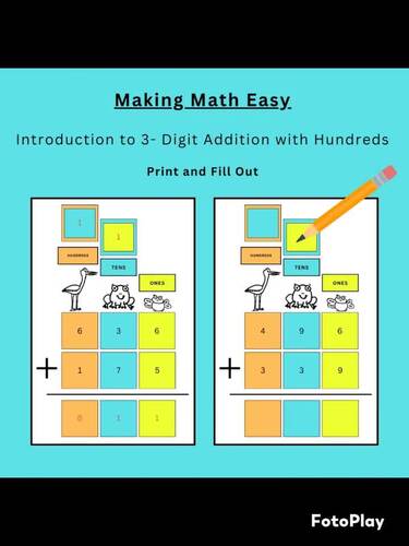 3-Digit Addition with Regrouping for 2nd and 3rd grade | TPT