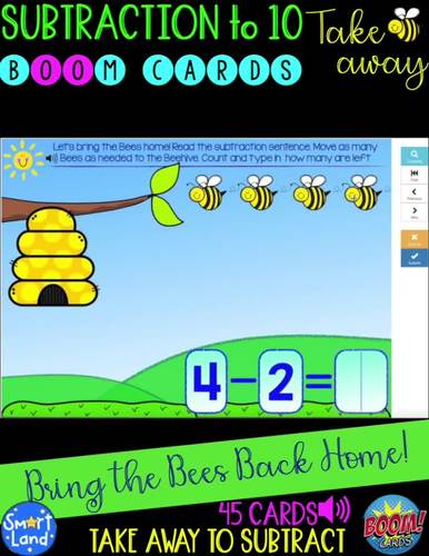 Subtraction to 10_Take away_Spring Bees_Boom Cards™ by Smart Land ...