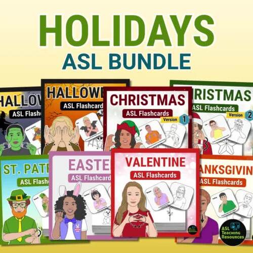 ASL Holidays Flashcards Bundle Year-Round Sign Language Holiday Vocabulary