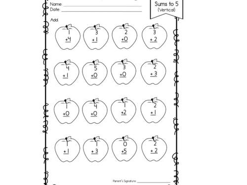 Addition Sums Up to 5, 8, 10, 12, 18 by Preschool Love | TPT