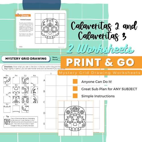 Day of the Dead Art Activity: Mystery Grid Drawing Worksheet/One Day ...