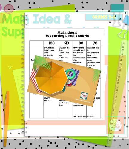 Main Idea & Supporting Details RUBRIC by The Beach Chair Teacher