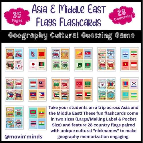 Asia & Middle East Flags Flashcards | Geography Cultural Guessing Game