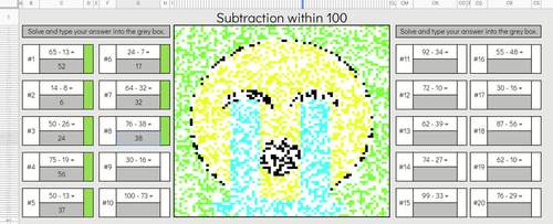 Digital Math Pixel Art Mystery Picture 3rd Grade Fluency Subtraction ...
