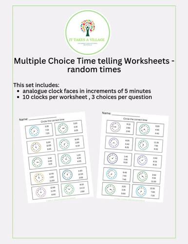 Time telling worksheets-to the nearest five minutes - analogue clocks
