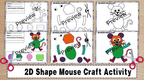 2D Shape Mouse Craft | Fall Math Activity | Geometry Cut & Paste | Math ...