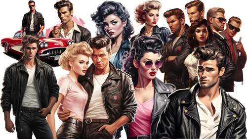 Watercolor Retro Greasers Clipart Set of 20 Files by ArtisticTimberStudio