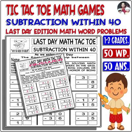 Last Day Math Game Tic Tac Toe Subtraction Word Problems Within 40 ...