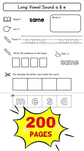 CVCe Words Long Vowels Mastery - CVCe Worksheets No Prep Phonics Packs