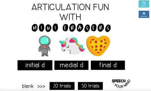 D Sound Articulation Boom™ Cards | Articulation Fun w Mini Erasers Speech