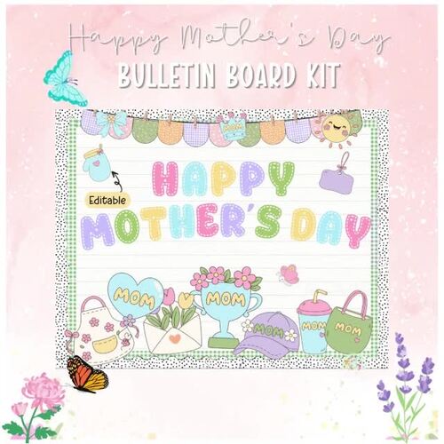 Mother's Day Bulletin Board Kit mama door decor Editable by Jannylovecolors