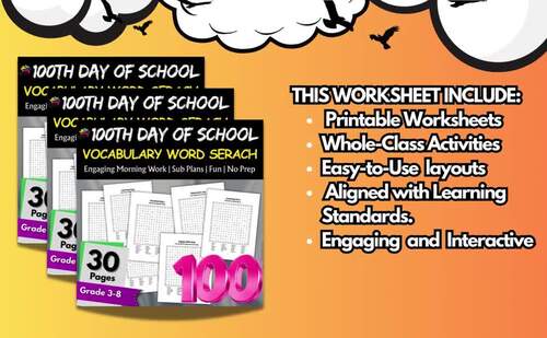 Fun 100th Day of School Word Search Puzzles Activities 4th,5th,6th,7th ...