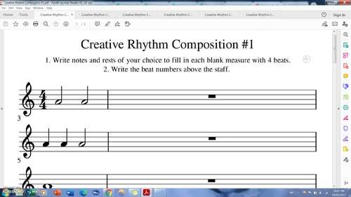 Creative Rhythm Composition #1 (Basic Rhythm Practice Music Worksheet)