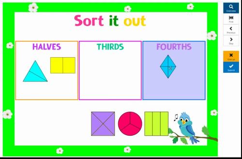 Spring Math Halves Thirds Fourths Sort It Out Boom Cards 1st Grade Math ...