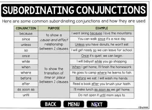 Subordinating Conjunctions BOOM CARDS™ Complex Sentences by Stacy Crouse