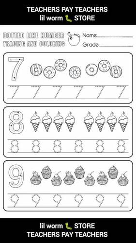 Counting 1-9 (ver.7) DOTTED LINE NUMBER TRACING AND COLORING by lilworm