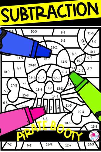 SUMMER COLOR BY NUMBER - SUBTRACTION TO 20 FACTS PRACTICE - PIRATES