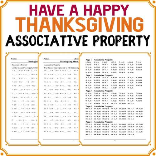 Thanksgiving Math Associative Property Addition & Multiplication No Prep
