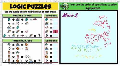 Summer Math Riddles Puzzles Pixel Art - End of the Year - 3rd, 4th, 5th