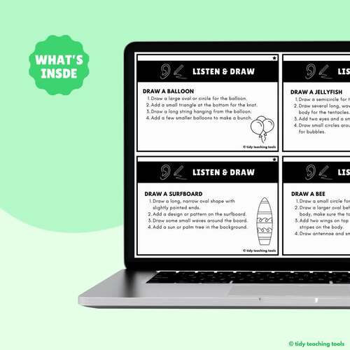 Listen + Draw | Level 1 (Grade 1, 2 & 3) by tidy teaching tools | TPT
