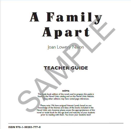 A Family Apart Novel Units® Teacher Guide Novel Study Grade 6, 7, 8