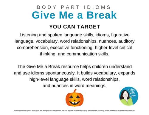 Body Part Idiom Activity for Halloween Figurative Language by Listen ...