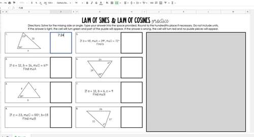 Law of Sines and Cosines Puzzle Pixel Art Activity by Biddy's Math Binder