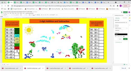 Summer Gnomes 2-digit Addition and Subtraction Pixel Art Mystery Reveal