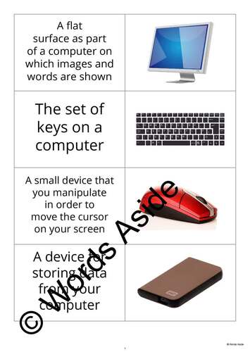 Reading Writing Definitions | Vocabulary Puzzles Flash Cards | COMPUTER