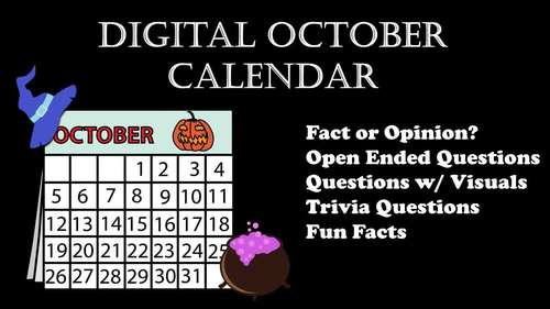October Calendar Interactive PDF File Digital Long Distance Learning ...