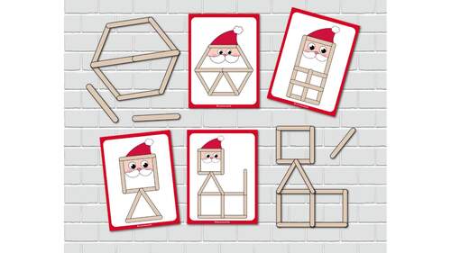 Santa Shapes, Popsicle Sticks Activity, Fine Motor Skills, 2D Shapes