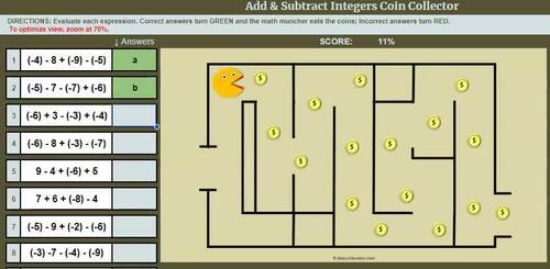 Adding and Subtracting Integers Coin Collector Activity by Abaco Education Zone