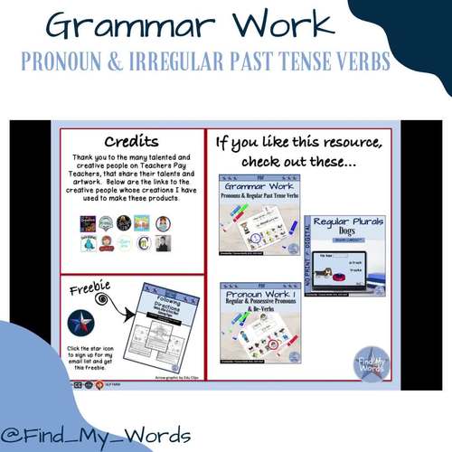 Pronouns & Irregular Past Tense Verbs Grammar - Speech & Language Activity